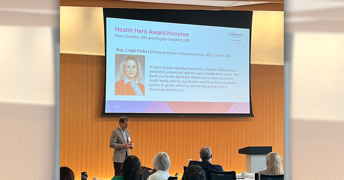 Children’s Minnesota honors Rep. Leigh Finke with Children’s Health ...