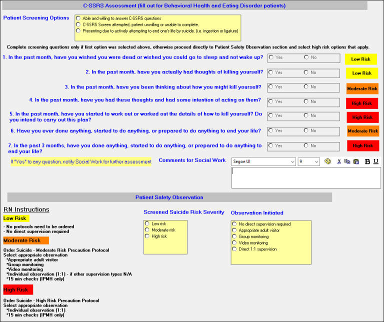 C-SSRS Assessment Updates – EMR Updates