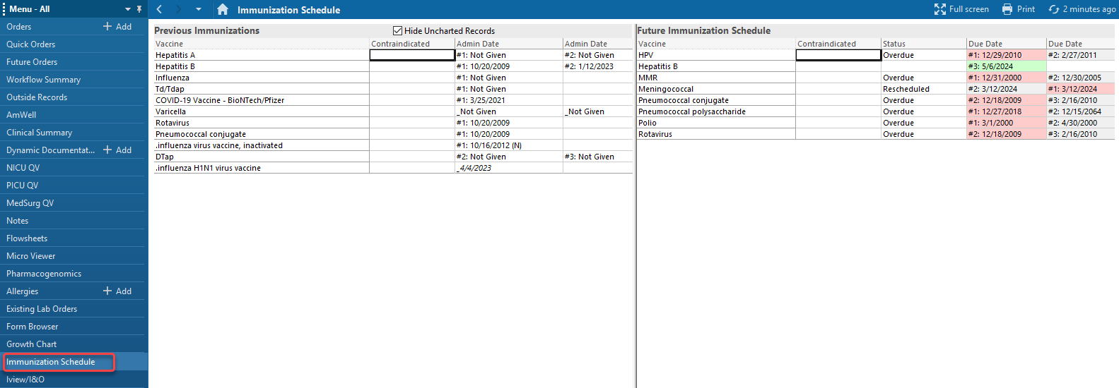 Immunization Hx Section Removed – EMR Updates