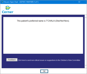 Preferred Name Alert – EMR Updates