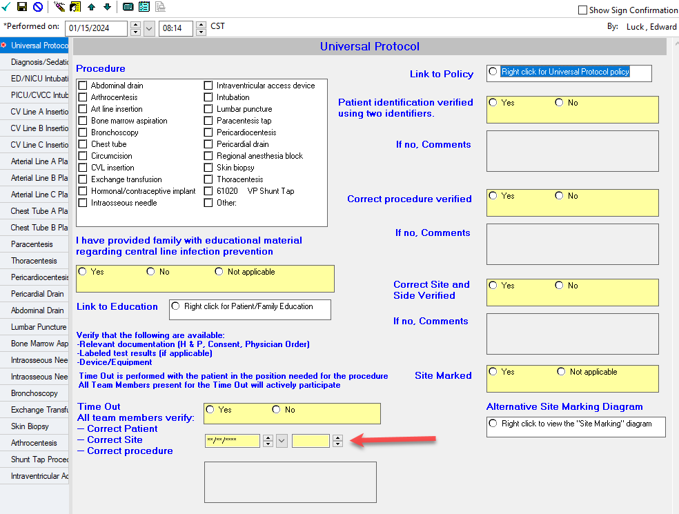 Time Out Documentation Requirement – EMR Updates