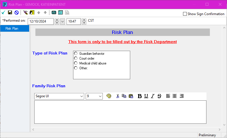 Family Risk Plan – EMR Updates