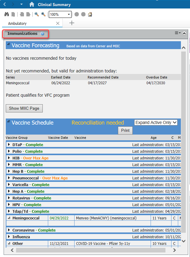 Immunization Hx Section Removed – EMR Updates