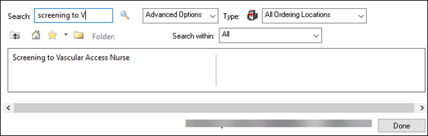 New Screening to Vascular Access Nurse Order – EMR Updates